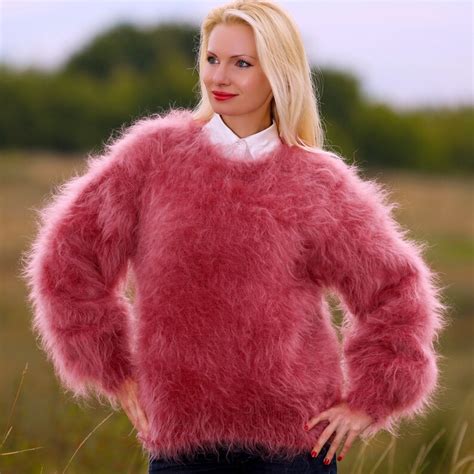 Fuzzy Crewneck Mohair Sweater Hand Knitted Fluffy Pullover Etsy