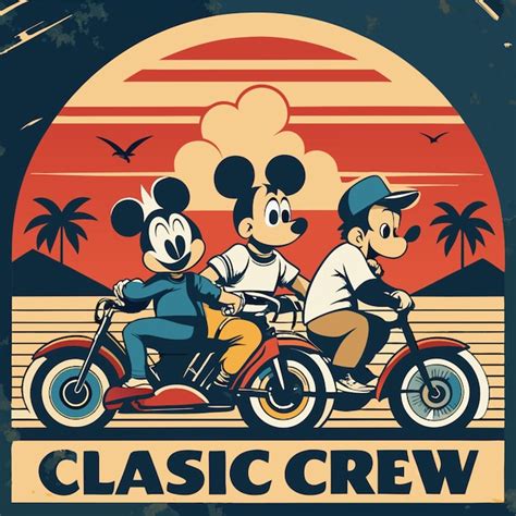 A Cartoon Image Of Mickey Mouse And Mickey Mouse On A Motorcycle Premium Ai Generated Vector