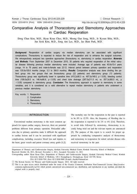Pdf Comparative Analysis Of Thoracotomy And Sternotomy Approaches In Cardiac Reoperation