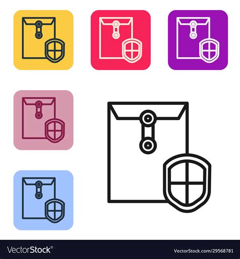 Black Line Envelope With Shield Icon Isolated Vector Image