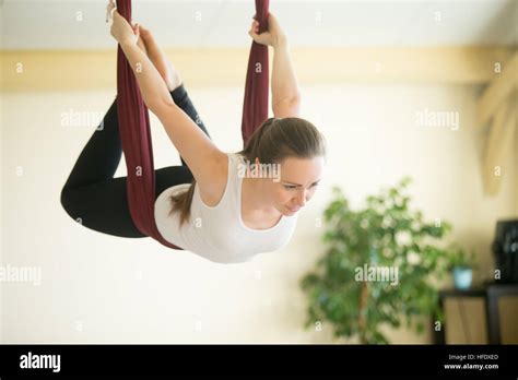 Aerial Yoga Flying In Hammock Stock Photo Alamy
