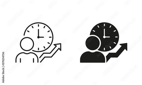 Time Management Silhouette And Line Icon Set Efficiency Productivity Clock Control Pictogram