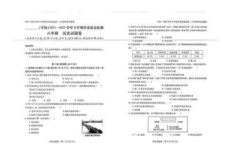 云南省红河哈尼族彝族自治州个旧市2021 2022学年下学期八年级期末历史（扫描版无答案） 21世纪教育网