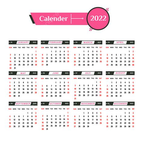 2022 Calendar With Pink And Black Calendar Calendar 2022 Calendar