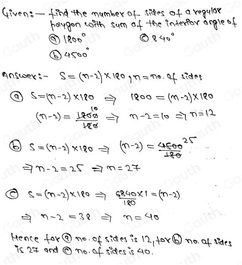 Solved Find The Number Of Sides Of A Regular Polygon With The Sum Of The Interior Angle Of