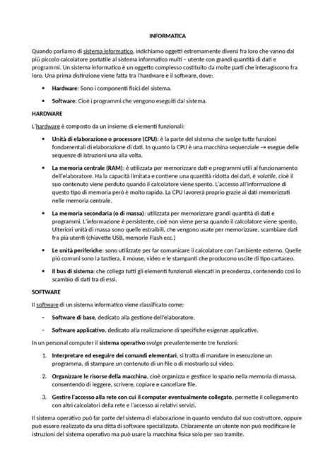 Fondamenti Di Informatica Sintesi Del Corso Di Fondamenti Di