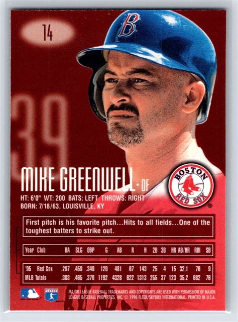 1996 SkyBox EX L 14 Mike Greenwell Boston Red Sox Baseball Card EBay