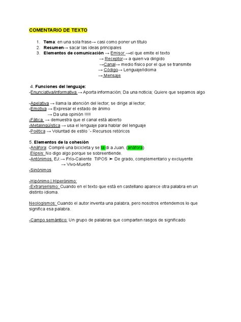 Comentario De Texto Esquema 1º Bach Pdf