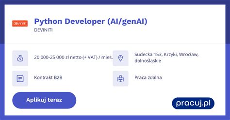 Oferta Pracy Python Developer Aigenai Deviniti Wrocław