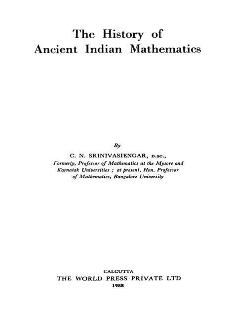 History Of Ancient Indian Mathematics Srinivasiengar C N 1988 Text Pdf