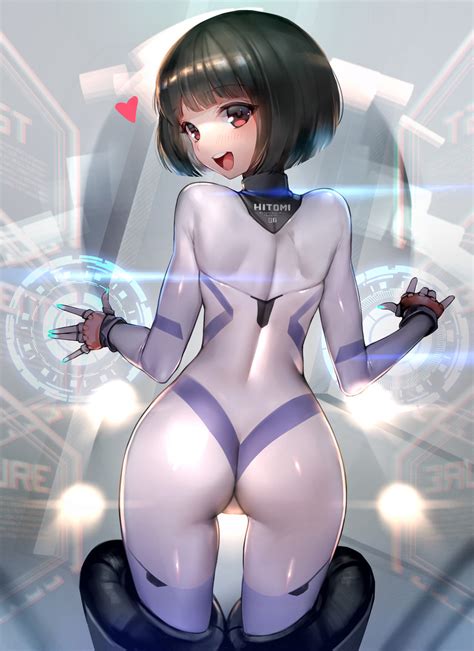 Rule 34 Appleseed Ass Bangs Black Hair Blush Bodysuit Clothed Female From Behind Heart Hitomi
