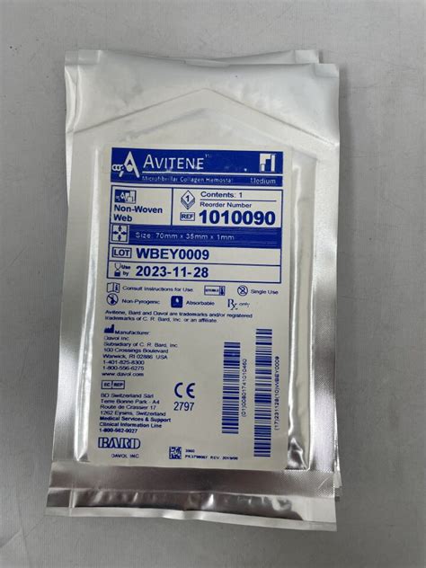 New Bard 1010090 Avitene Microfibrillar Collagen Hemostat Sheet 70mm X 35mm Disposables