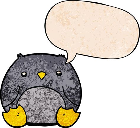 Pingouin De Dessin Animé Et Bulle De Dialogue Dans Un Style De Texture