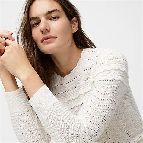Crewneck Scalloped Pointelle Sweater Pointelle Sweater Sweaters