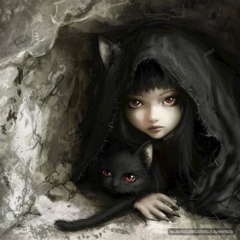 Ai创作图小黑猫插画 猫咪女孩装饰画 黑猫和看书的女生插画 抱猫的小女孩 猫女本子 Cg插画 插画漫画小猫 抱猫的女孩 恐怖主题立体画 童话中的猫 高精女孩原画稿 黑猫图片 手绘黑色小猫 抱小
