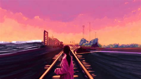 2560x1440 Anime Girl Chill Time With Starbucks On The Train Track 1440p