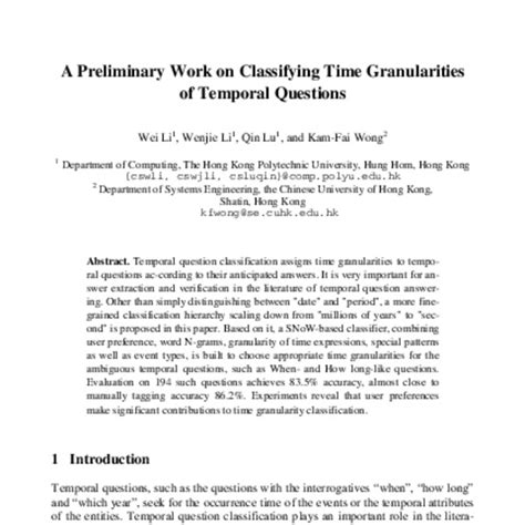 a preliminary work on classifying time granularities of temporal