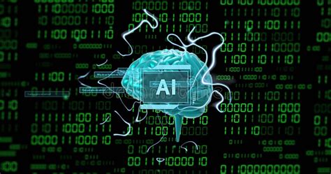 Ai Text Over Digital Brain And Binary Code Background Stock