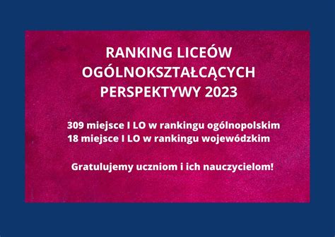 Ranking Perspektyw I Liceum Ogólnokształcące im Jędrzeja Śniadeckiego w Pabianicach