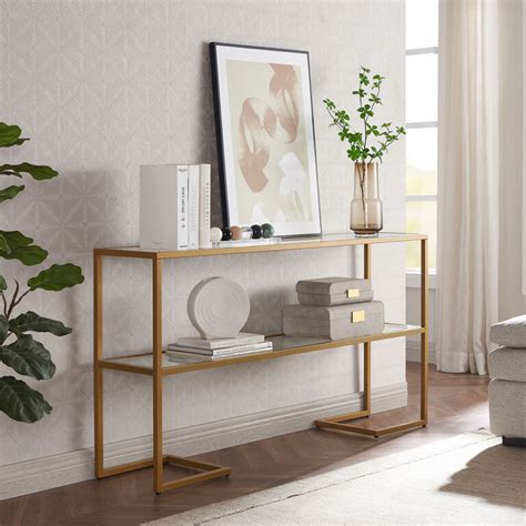 Gold Metal And Glass Top Console Table With Shelf World Market