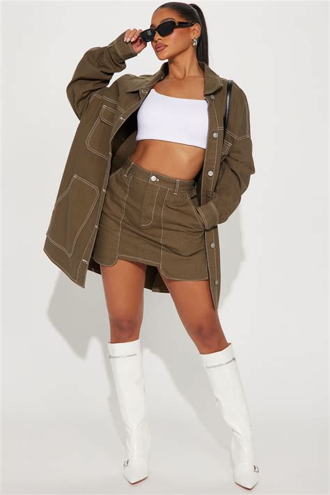 Mega Babe Denim Skirt Set Olive Fashion Nova Matching Sets