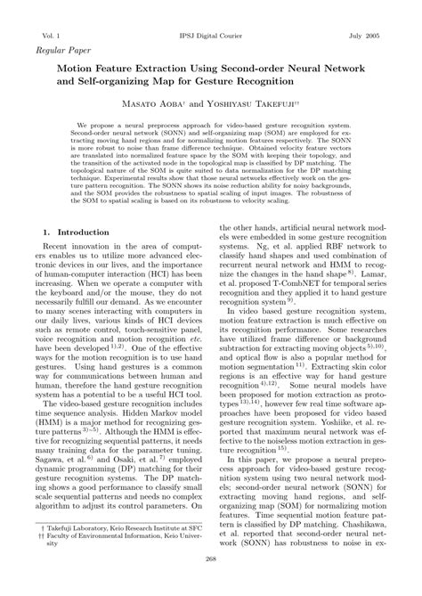 Pdf Motion Feature Extraction Using Second Order Neural Network And