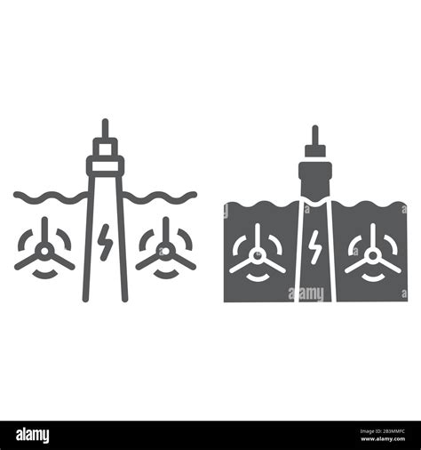 Tidal Power Line And Glyph Icon Technology And Alternative Energy Hydroelectric Sign Vector