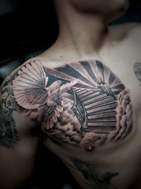 Stairway To Heaven Chest Tattoo Chest Tattoo Men Cool Chest Tattoos