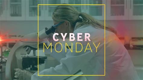 In Laboratory Scientist Using Microscope With Cyber Monday Animation