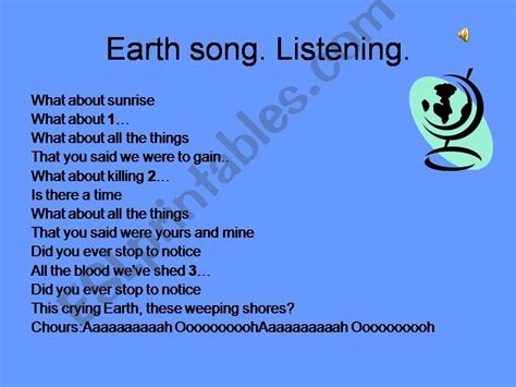 Esl English Powerpoints Listening Earth Song By Michael Jackson