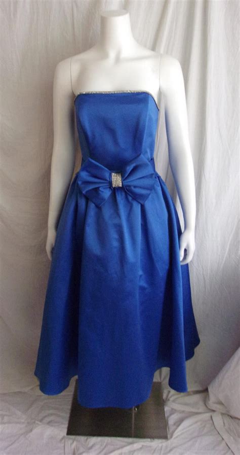 Vintage 80s Strapless Prom Dress Bright Blue Bow Full Skirt Etsy