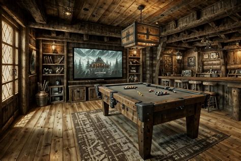 Rustic Style Gaming Room Interior With Cinematic Photo Highly