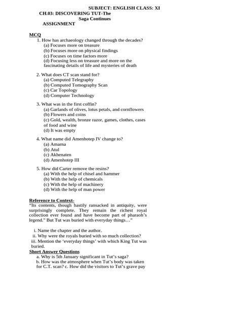 Xi English Discovering Tut Assignment Pdf