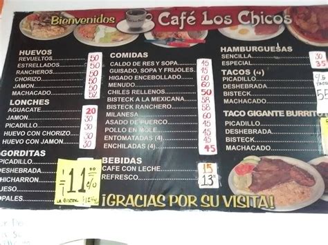 Carta De Cafe Los Chicos Monterrey