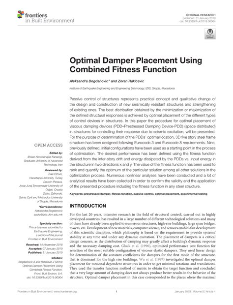 Pdf Optimal Damper Placement Using Combined Fitness Function