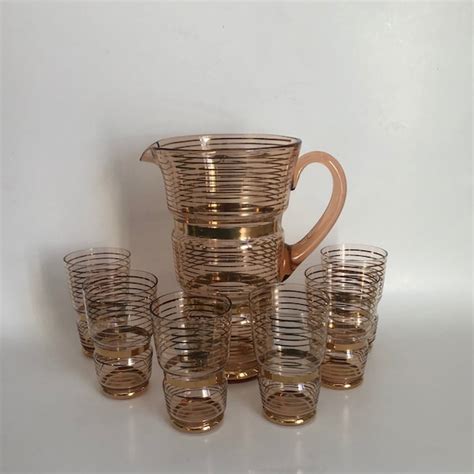 Pink Depression Glass Pitcher Glasses Etsy