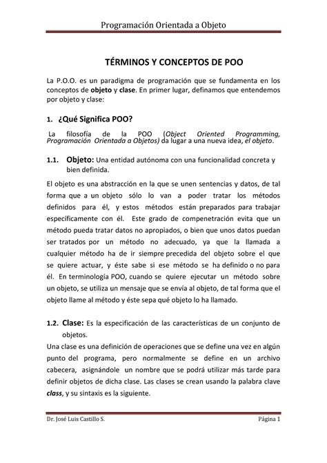 Teoria Clase POO Programacion orientada a objetos TÉRMINOS Y