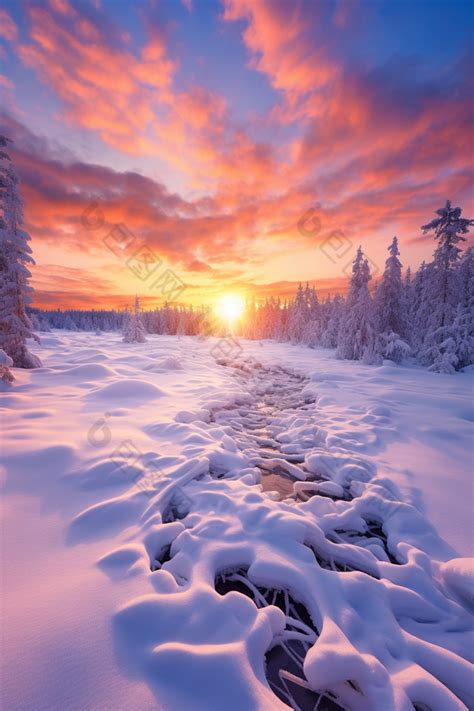 美丽冬天高山雪景夕阳仙境风景高清图片下载 包图网