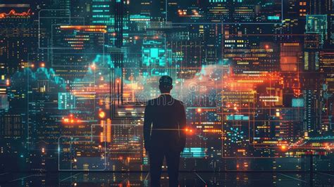 Business Analytics Man Analyzing Data Flow In Formal Attire Stock