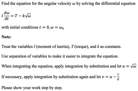 Torque Equation Angular Velocity