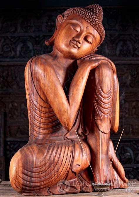 Solid Suar Wood Hand Carved Dreaming Buddha Resting Head On Knee 40