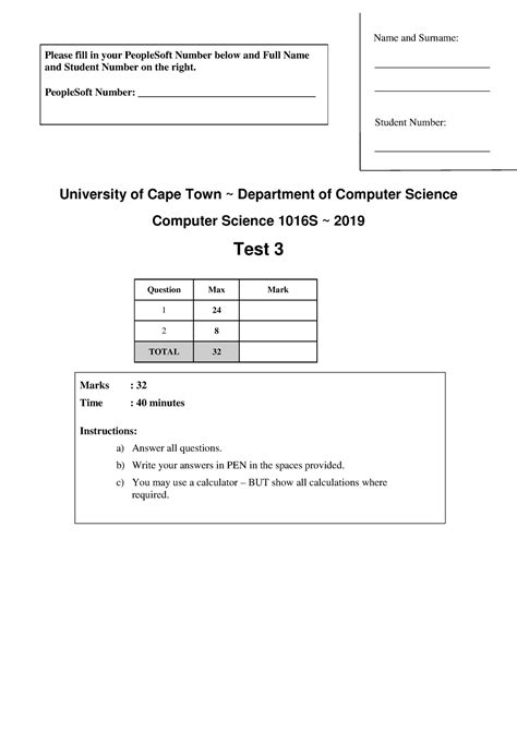 CSC S Test Memo Name And Surname Babe Number University Of Cape Town