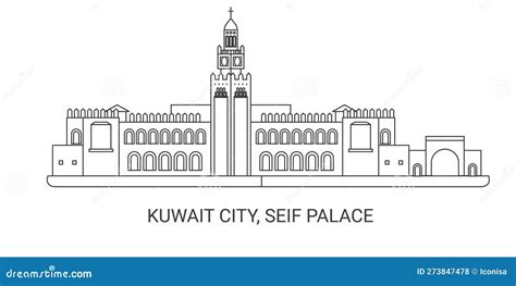 Kuwait City Seif Palace Travel Landmark Vector Illustration Stock
