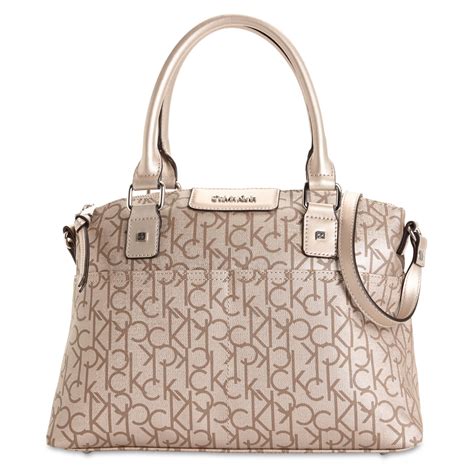 Calvin Klein Hudson Ck Monogram Satchel In Beige Metallic Taupe Lyst