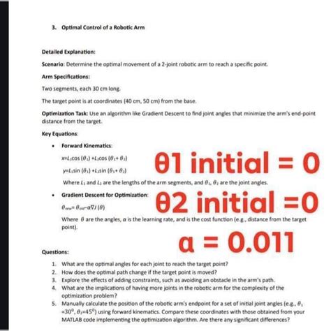 Solved Optimal Control Of A Robotic ArmDetailed Chegg