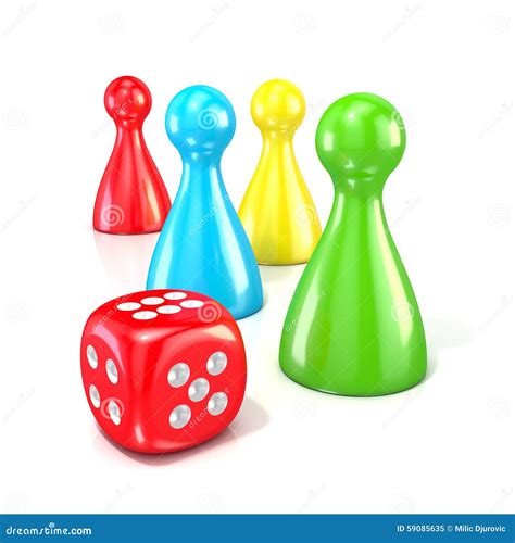 Board Game Figures With Red Dice 3d Render Stock Illustration