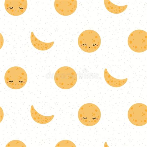 Moon With Cute Face Dots Seamless Pattern Stock Vector Illustration