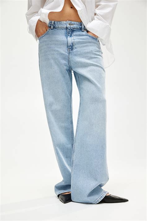 Wide High Jeans Light Denim Blue Ladies Handm Gb