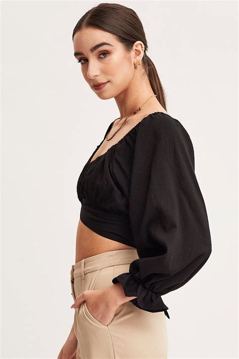 Womens Black Crop Top Long Sleeve Ally Fashion