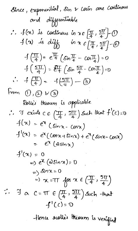 Verify Rolles Theorem Each Of The Following Functionsfxe X Sin